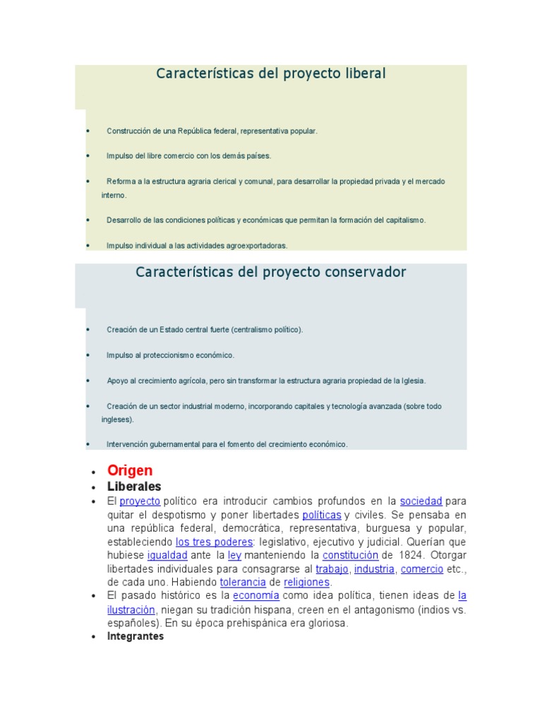 Características del proyecto liberal | PDF | Conservatismo | Liberalismo