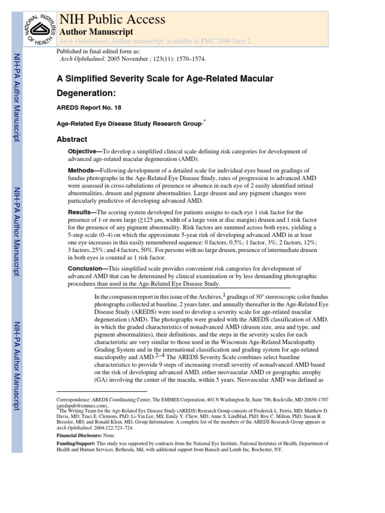 A Simplified Severity Scale For Age-Related Macular Degeneration AREDS ...