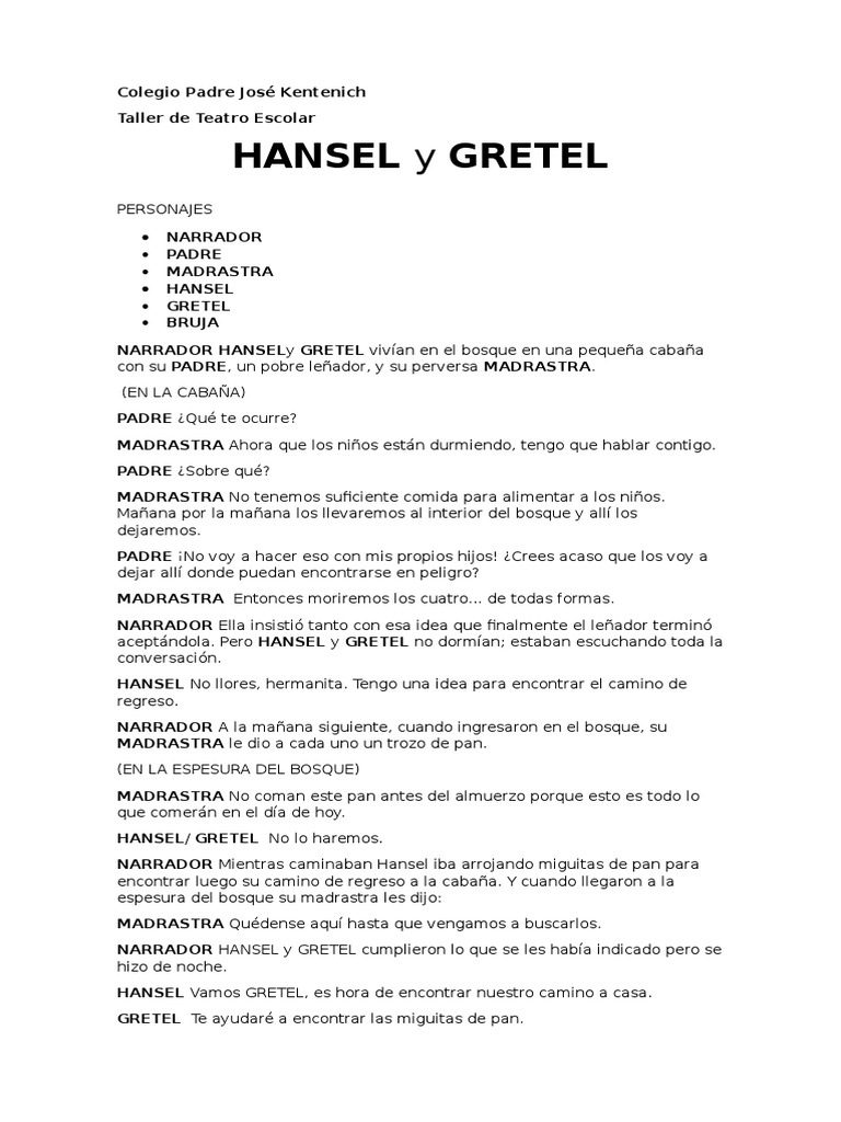 Hansel y Gretel - Taller de Teatro | PDF | Hansel y Gretel (Ópera) | Narración