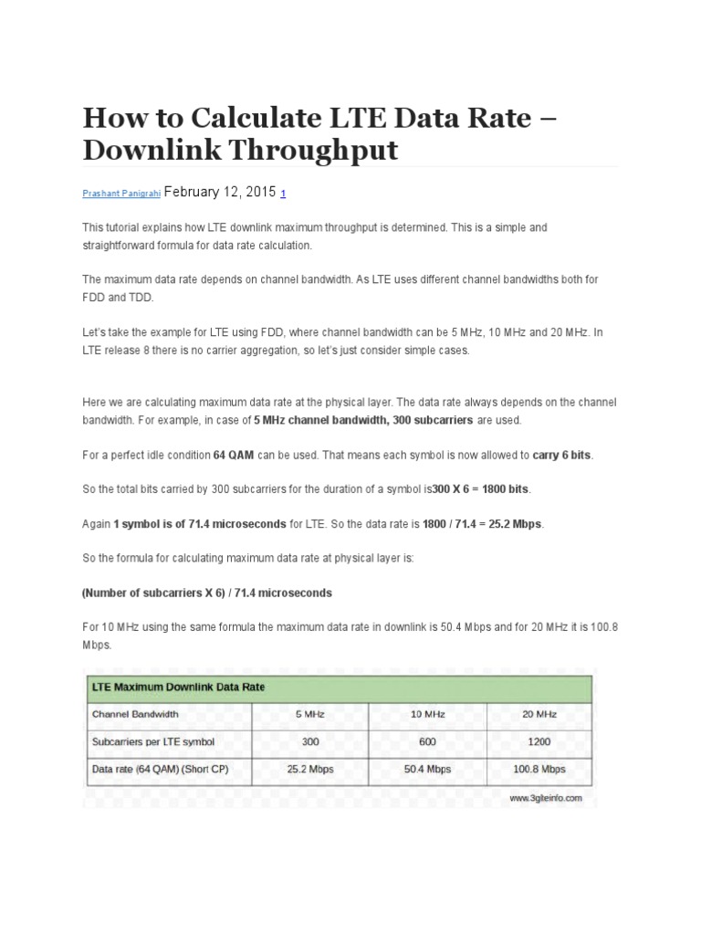 How To Calculate LTE Data Rate | PDF | Bit Rate | Bandwidth (Computing)