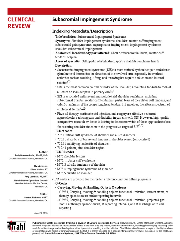 Subacromial Impingement Syndrome | PDF | Shoulder | Anatomical Terms Of ...