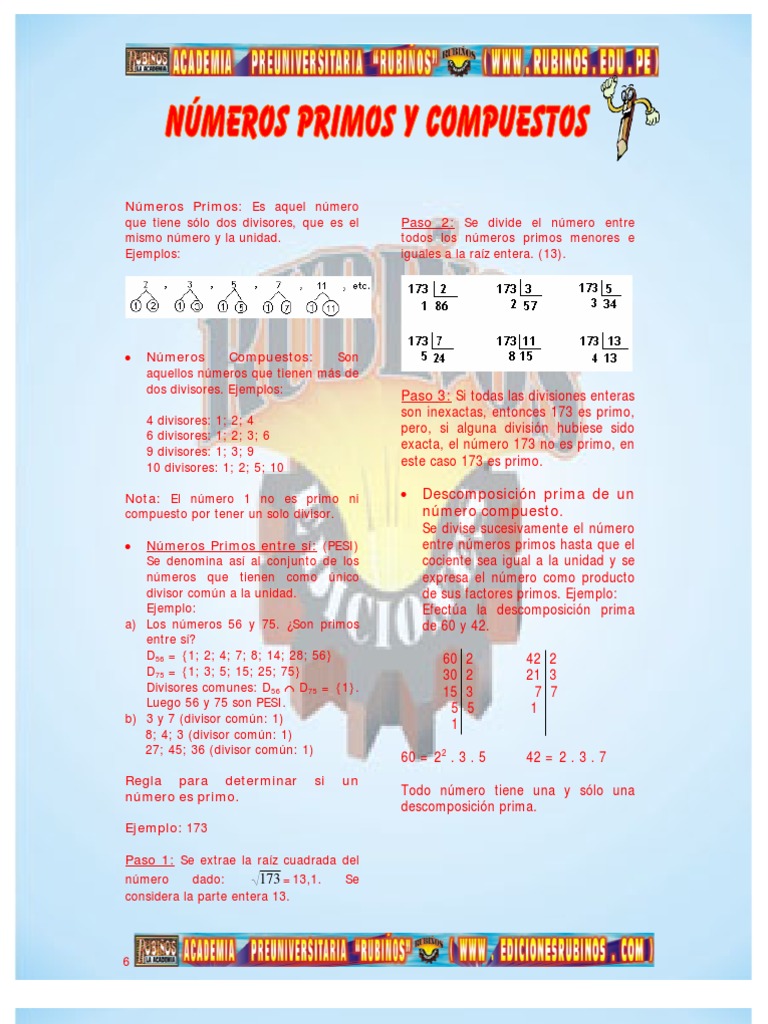Números Primos y Compuestos | PDF | Número primo | División (Matemáticas)