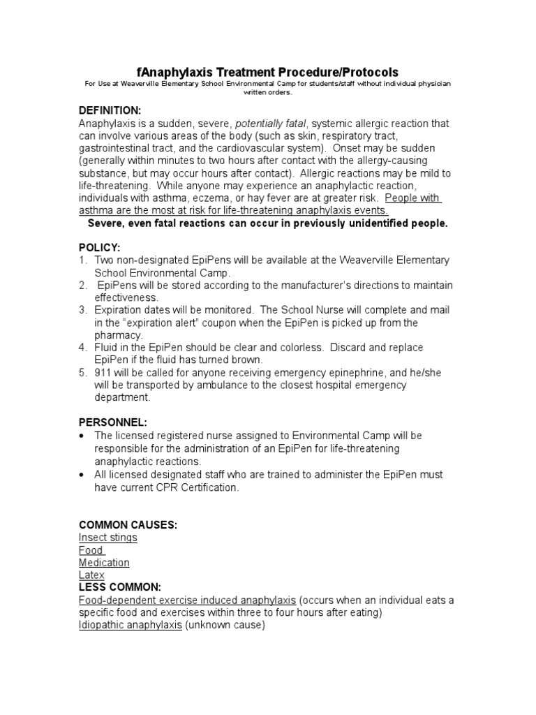 Anaphylaxis Treatment Protocols for Schools | PDF | Health Sciences ...