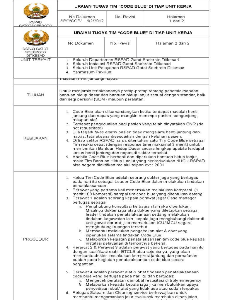 Prosedur Tim Code Blue RSPAD | PDF