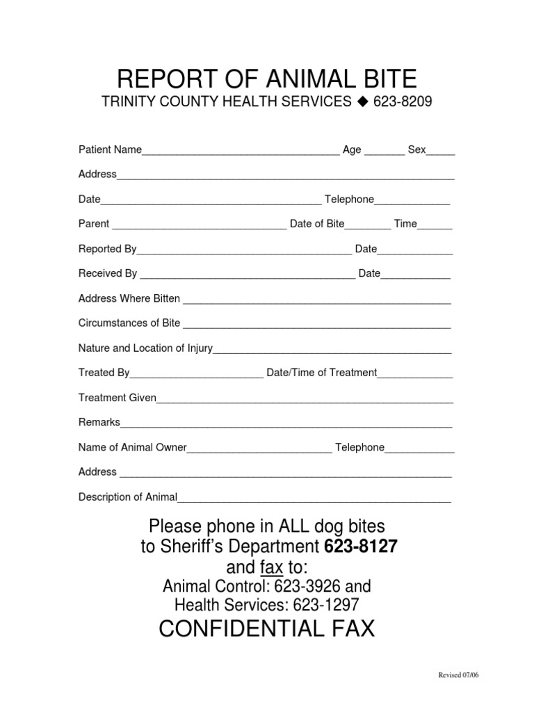 Report of Animal Bite: Confidential Fax | PDF | Business | Social Science