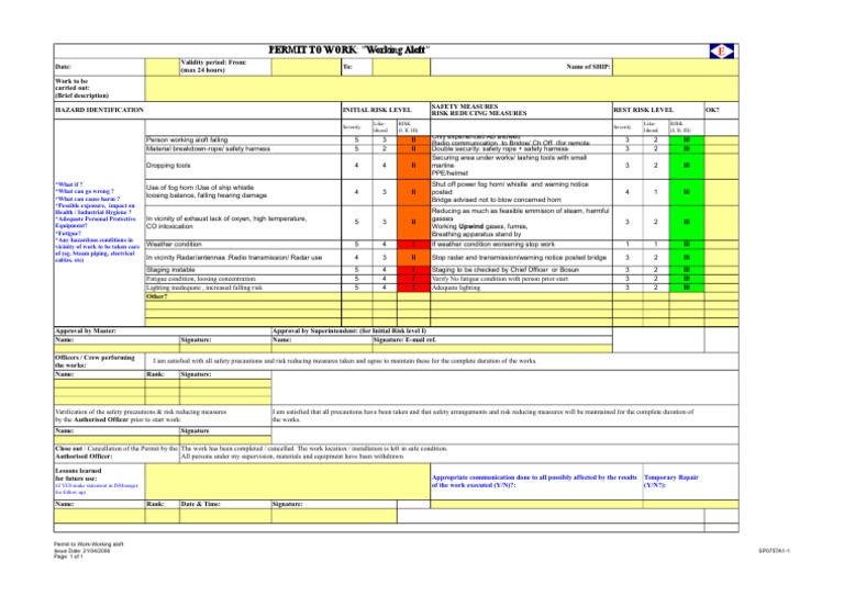 SP0757A1-2 Permit to Work Aloft | Exhaust Gas | Personal Protective ...