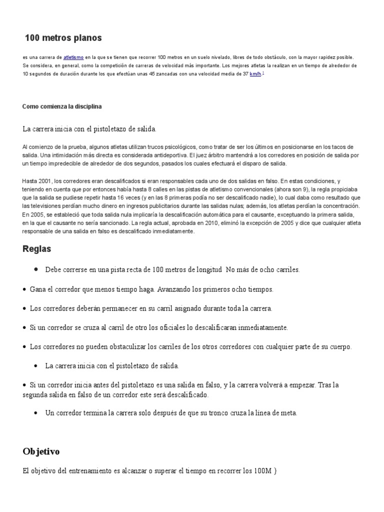 Reglas y Conceptos de 100 Metros Planos | PDF | Deportes individuales ...