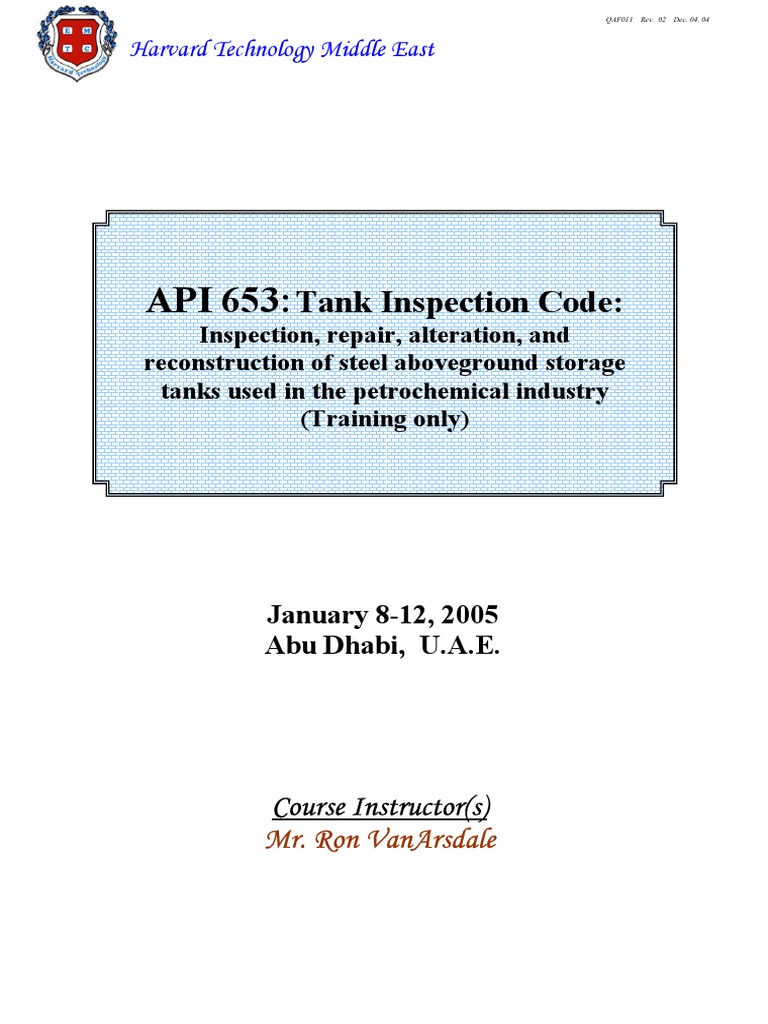 API 653 Tank Inspection R | PDF
