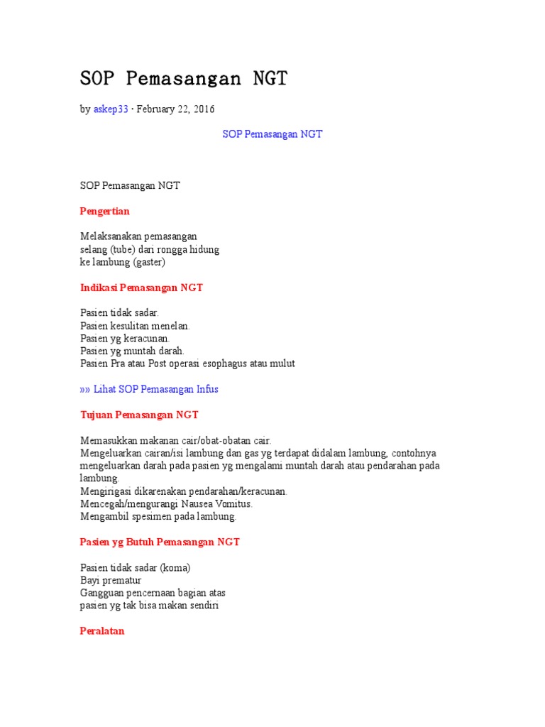 SOP Pemasangan NGT | PDF