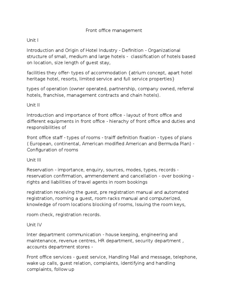 Front Office Management | Download Free PDF | Inn | Hotel