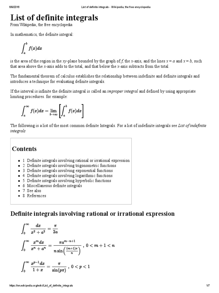 List of Definite Integrals | PDF | Integral | Exponential Function