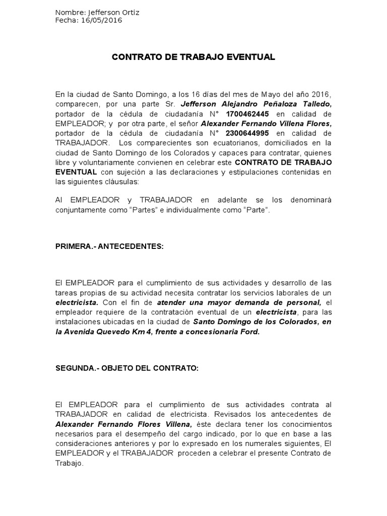 Contrato de Trabajo Eventual | PDF | Salario | Gobierno