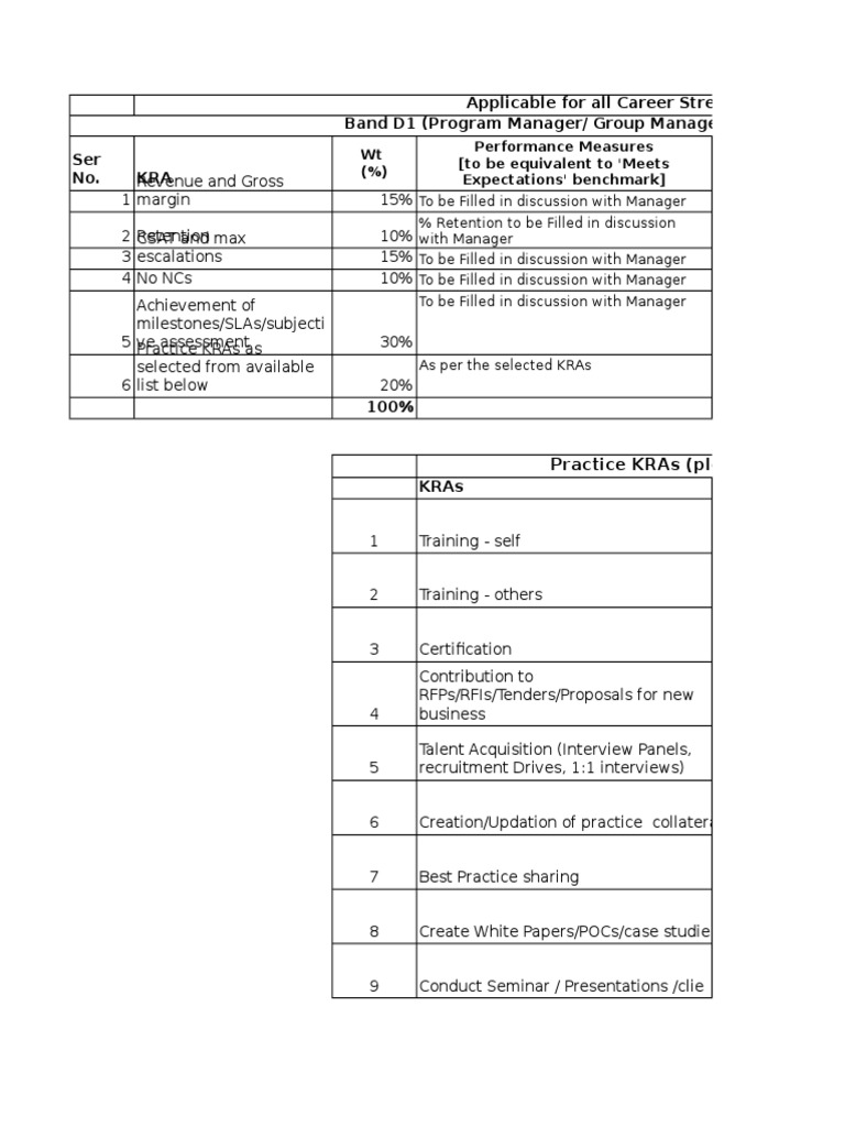 KRA Template by Level and Role | Unit Testing | Software