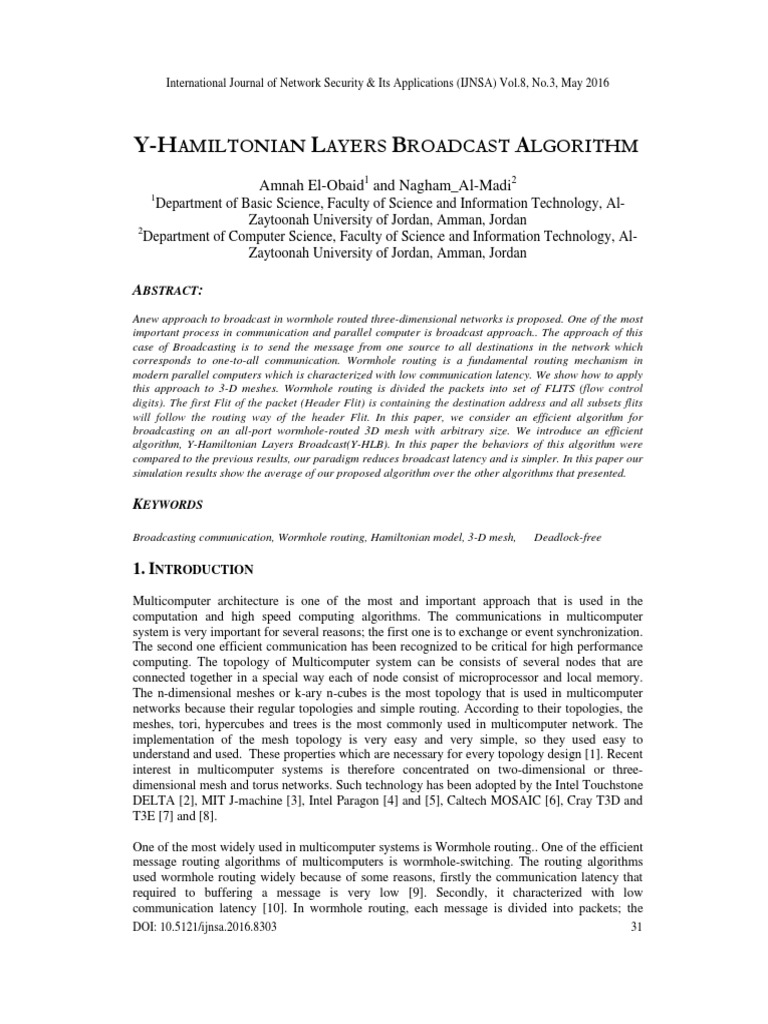 Y-Hamiltonian Layers Broadcast Algorithm | PDF | Routing | Parallel ...