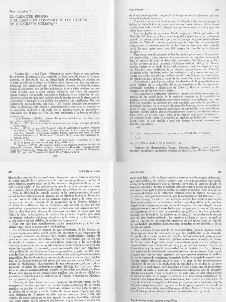El Caracter Propio y El Caracter Complejo de Los Hechos de La Geografia ...