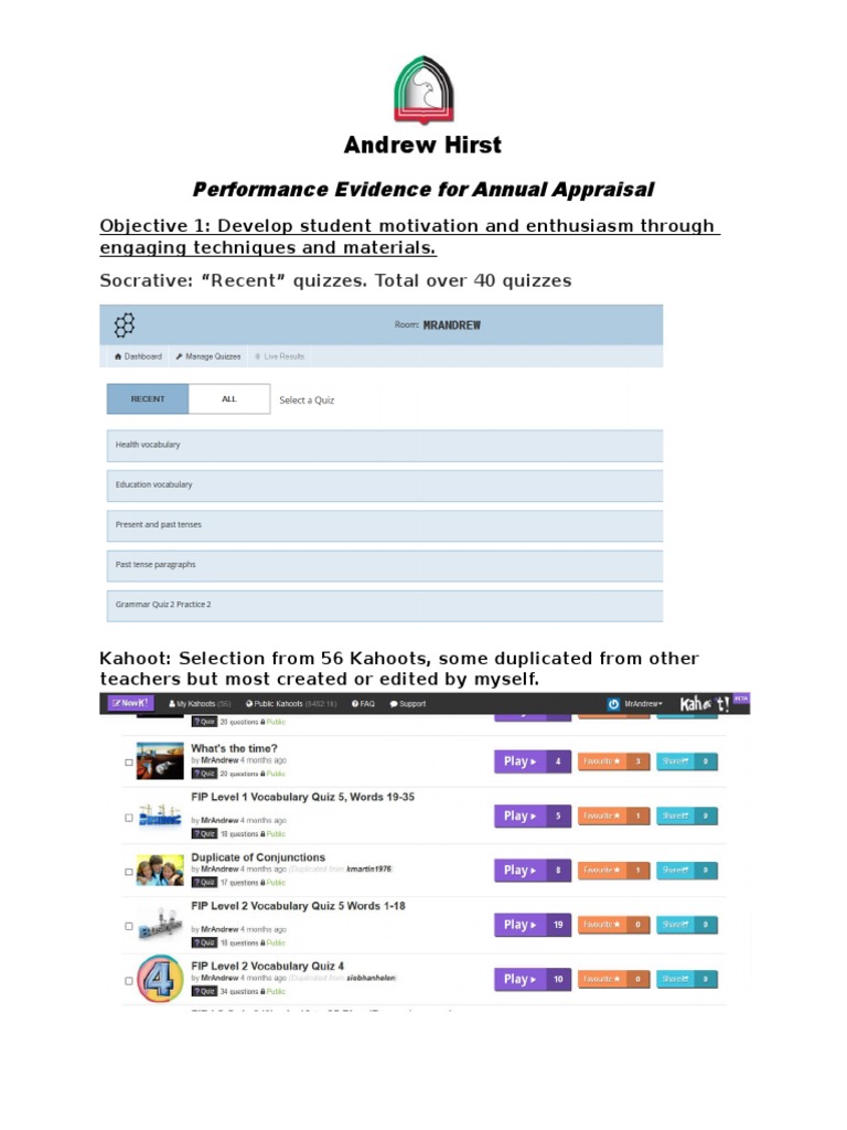 Annual Appraisal Performance Evidence | PDF