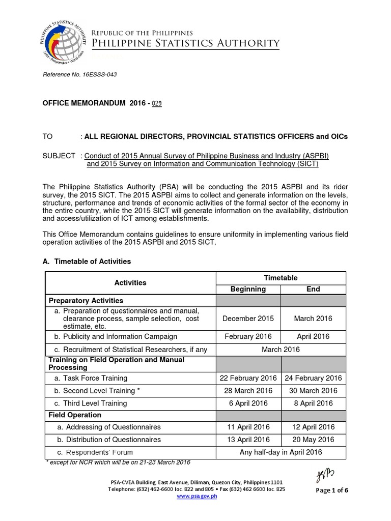 Memo of 2015 Aspbi & Sict - Signed 0301 | PDF | Survey Methodology ...