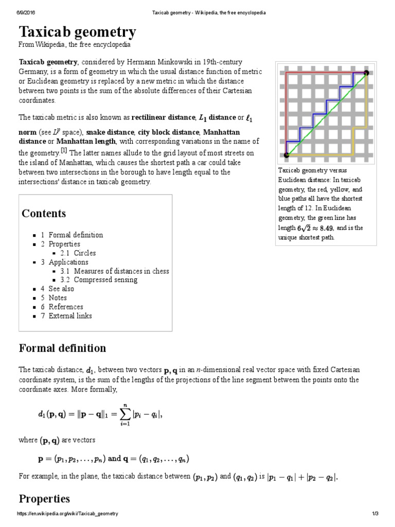 Taxicab Geometry | PDF | Distance | Metric Geometry