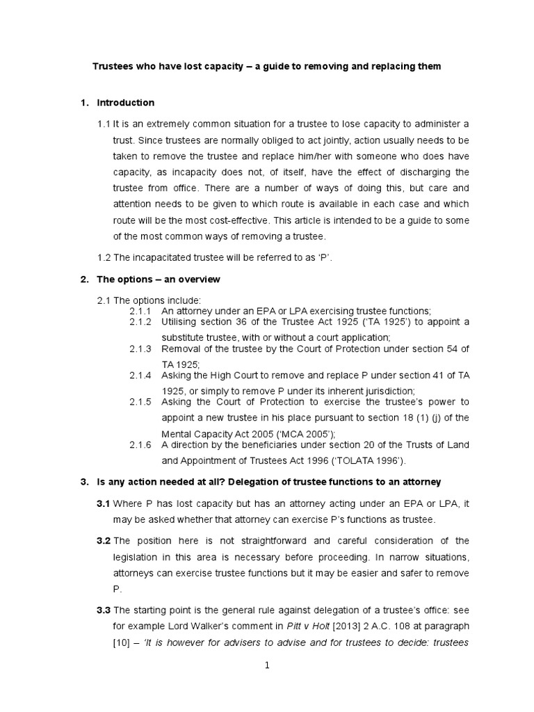 How To Remove Trustees Who Have Lost Capacity | PDF | Trust Law | Trustee