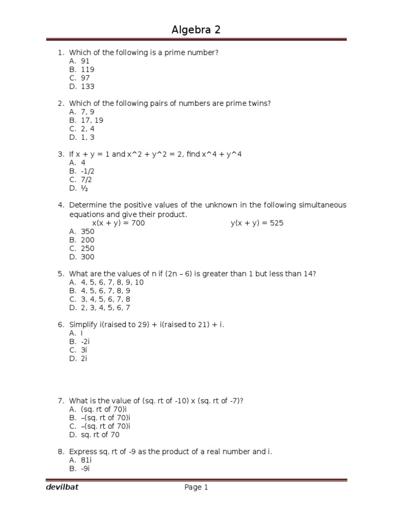 Algebra 2 | PDF | Equations | Mathematical Objects