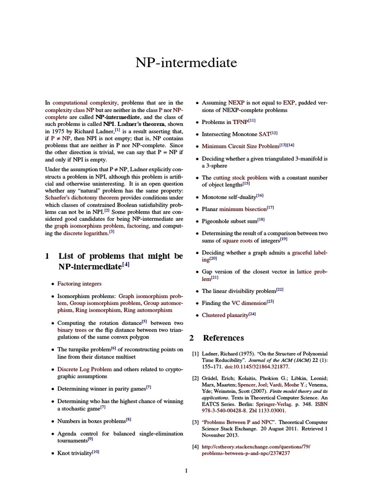 NP Intermediate PDF | PDF | Computational Complexity Theory | Discrete Mathematics