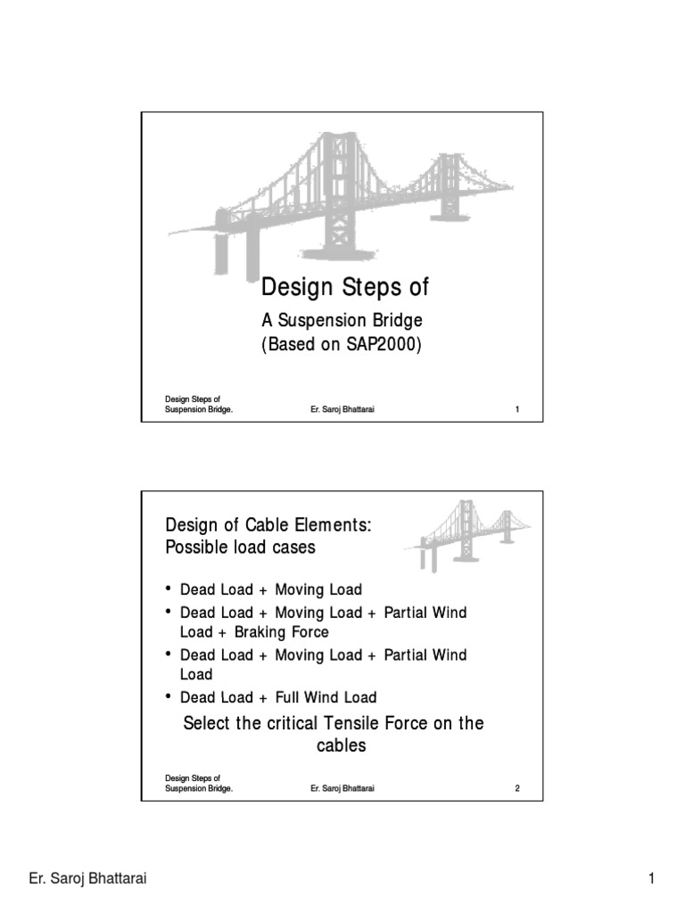 Suspension Bridge Design Steps | PDF | Truss | Structural Engineering