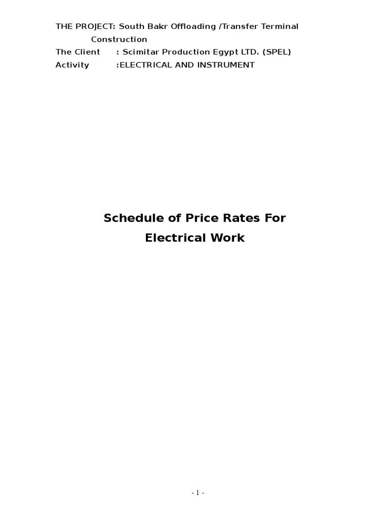 Schedule of Price Rates For Electrical Work | PDF | Cable | Anode