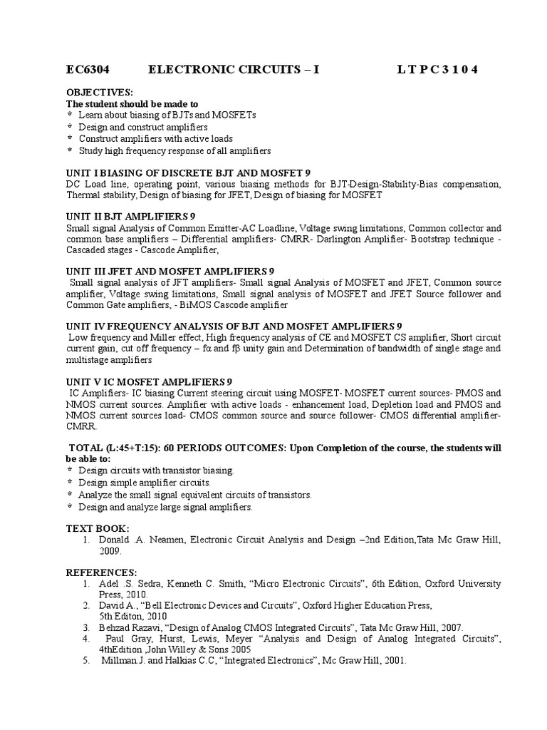 Ec6304 Electronic Circuits I | PDF