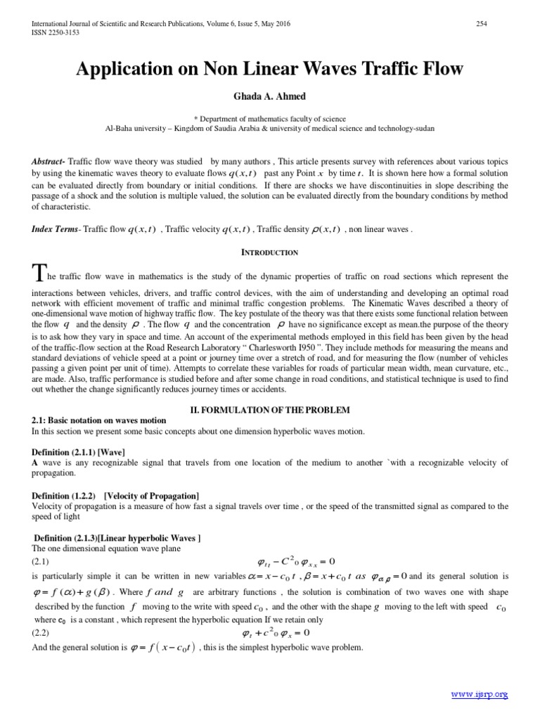 Application On Non Linear Waves Traffic Flow | PDF | Traffic Light | Fluid Dynamics