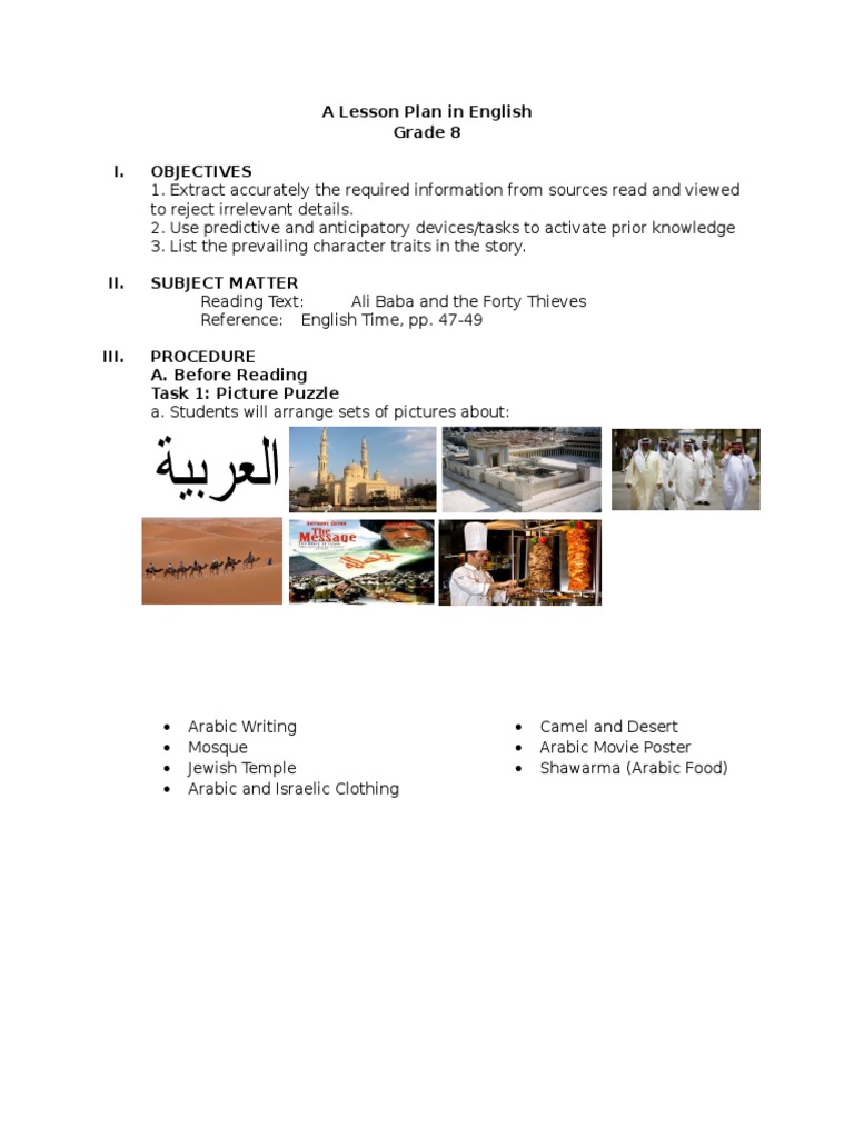 A Lesson Plan in English - Reading Text | PDF