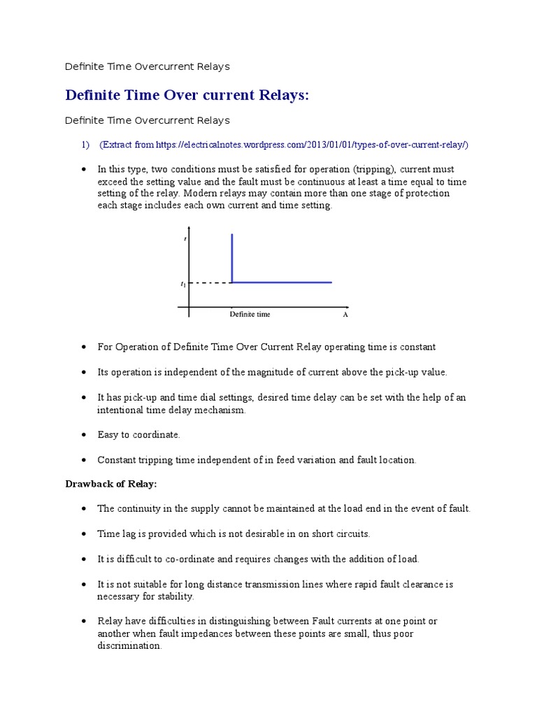 Definite Time Overcurrent Relays | Relay | Transmission Line