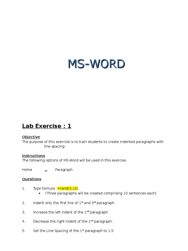 Word Exercises | PDF | Paragraph | Input/Output