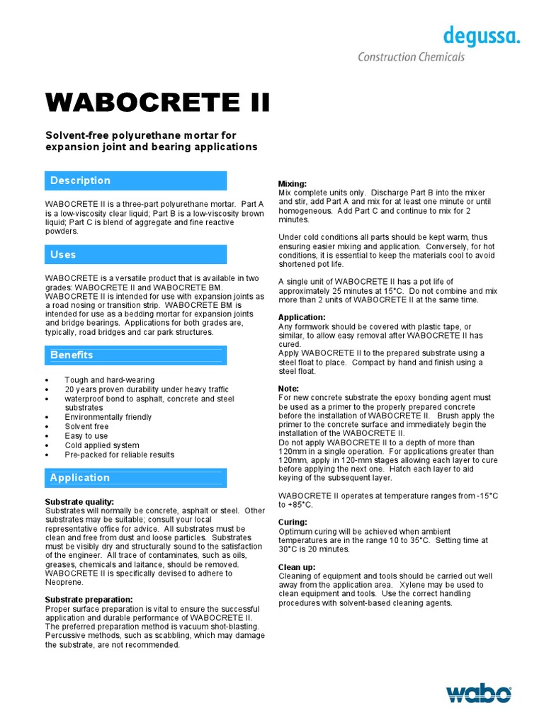 Tds - Wabocrete II | PDF | Concrete | Industries