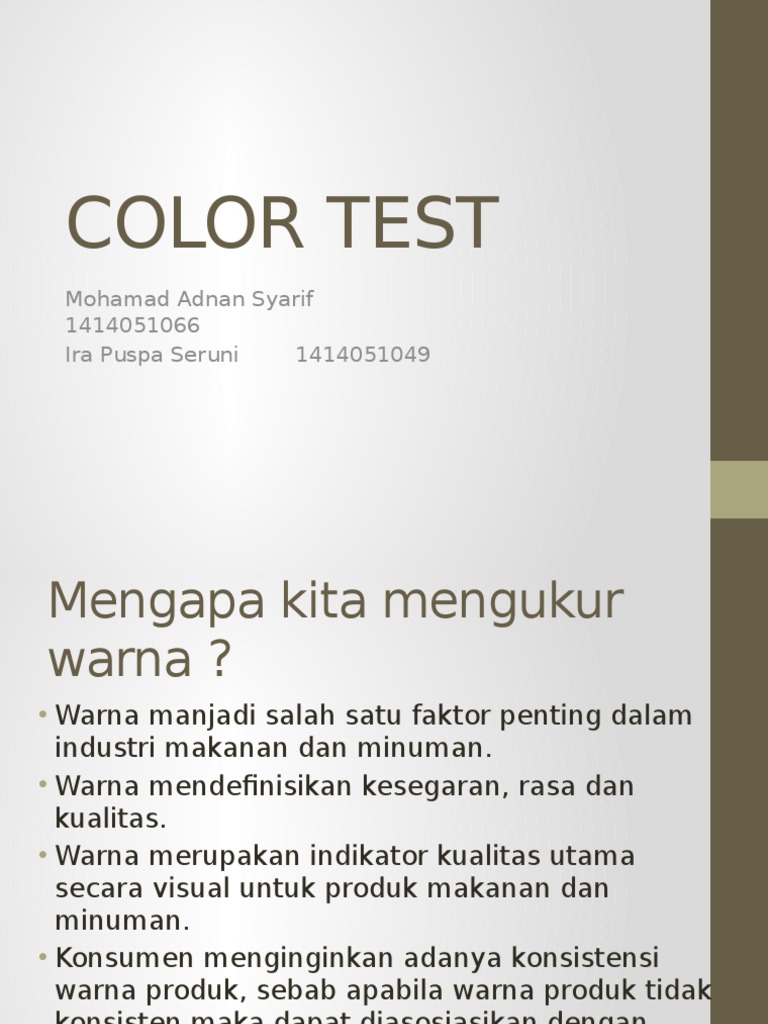 Color Test (Analisis Warna Minyak Dan Lemak) | PDF