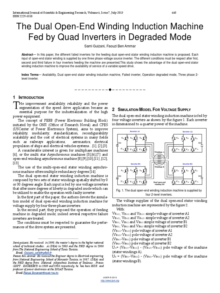 The Dual Open End Winding Induction Machine Fed by Quad Inverters in Degraded Mode | PDF | Power ...