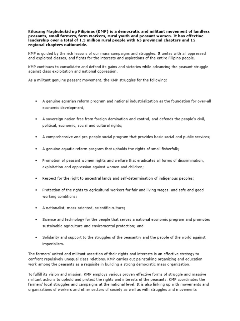 Kilusang Magbubukid NG Pilipinas | PDF | Peasant | Farmworker