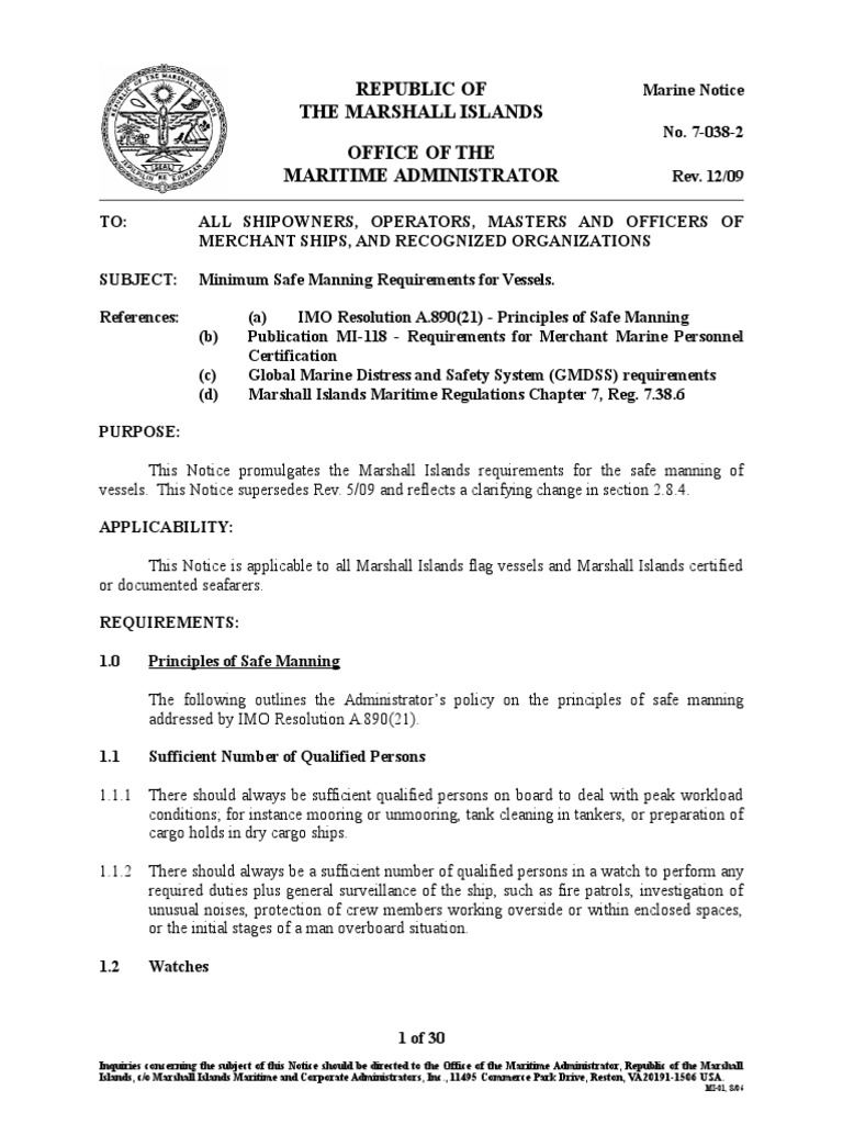 Minimum Safe Manning Requirements for Vessels | Sea Captain | Sailor