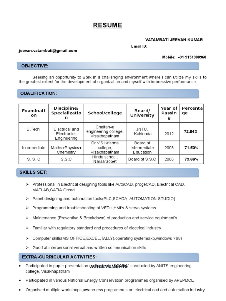 Resume 2015083 1459250579 | PDF | Electrical Substation | Automation