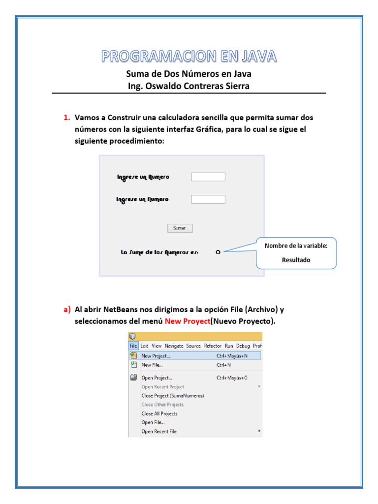 Programacion en Java - Suma de Dos Numeros | Descargar gratis PDF | Point and Click | Haga doble ...