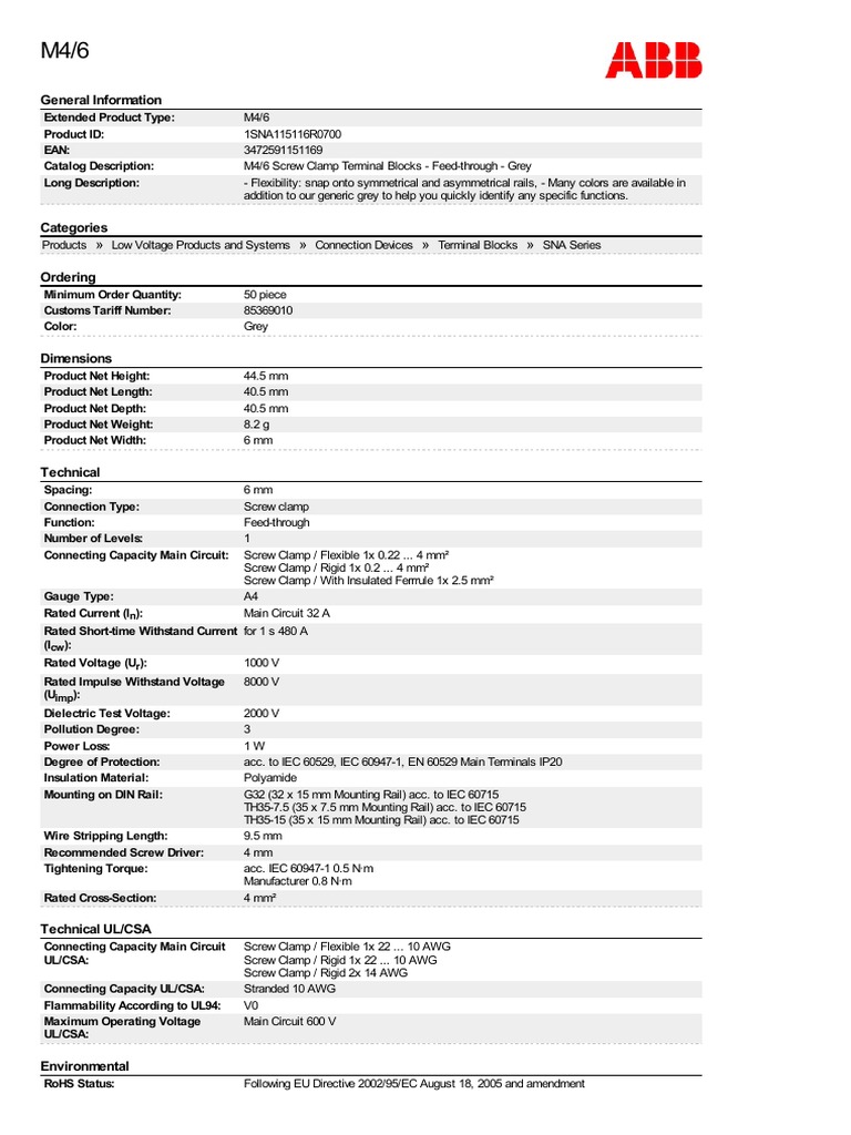 1SNA115116R0700 | PDF | Insulator (Electricity) | Manufactured Goods