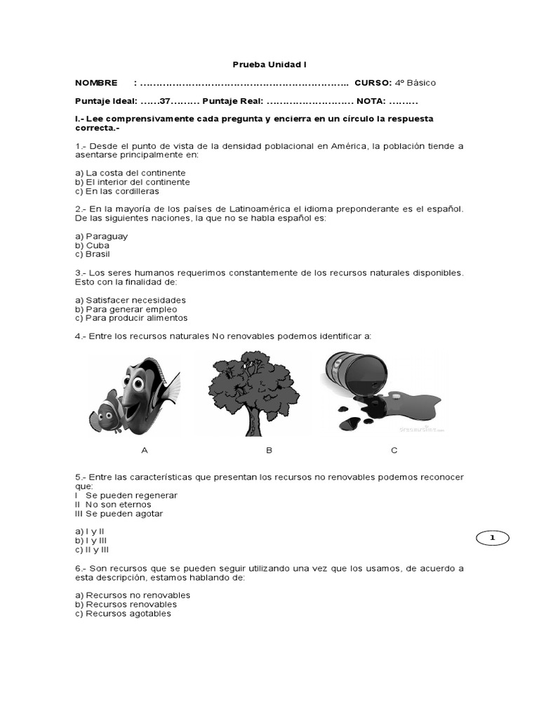 Prueba de Recursos Naturales y Climas | PDF | Naturaleza | Science