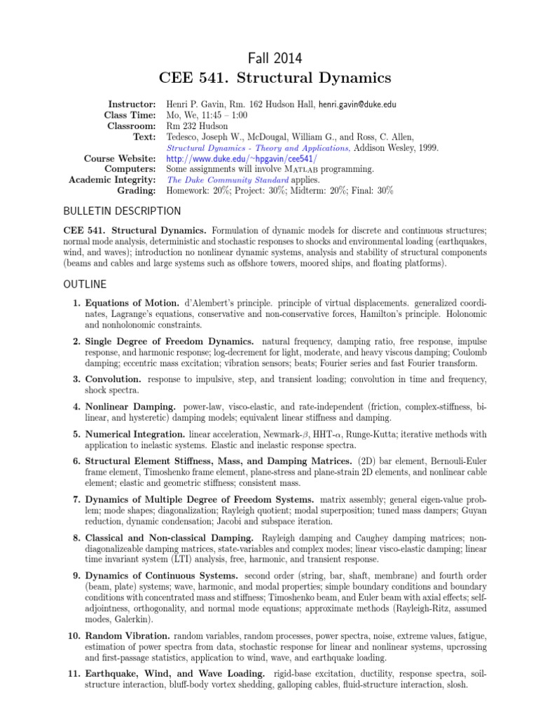 CEE 541. Structural Dynamics: Fall 2014 | PDF | Normal Mode | Classical Mechanics