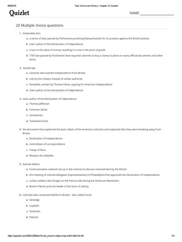 Test American History I Chapter 4 Quizlet | PDF | American Revolution ...