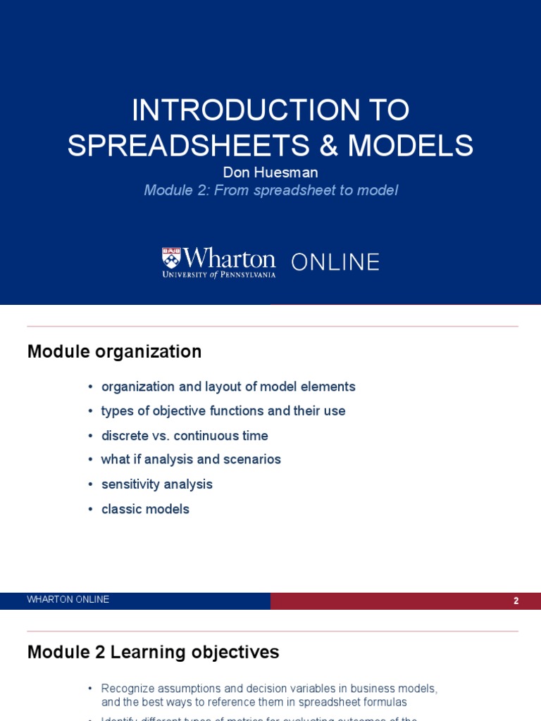 Module 2 Introduction To Spreadsheets Models | PDF | Sensitivity ...