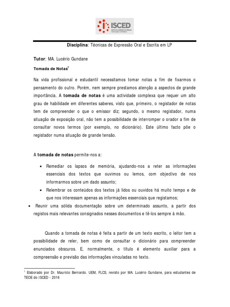 Tomada de Notas-Amilton | PDF | Palavra | Informação