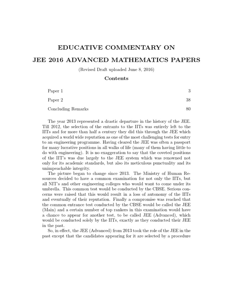 Jee Advance 2016 | PDF | Determinant | Triangle