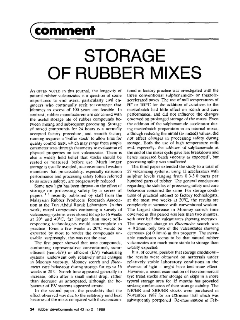 Storage of Rubber Mixes: (Comment | PDF | Natural Rubber | Nature