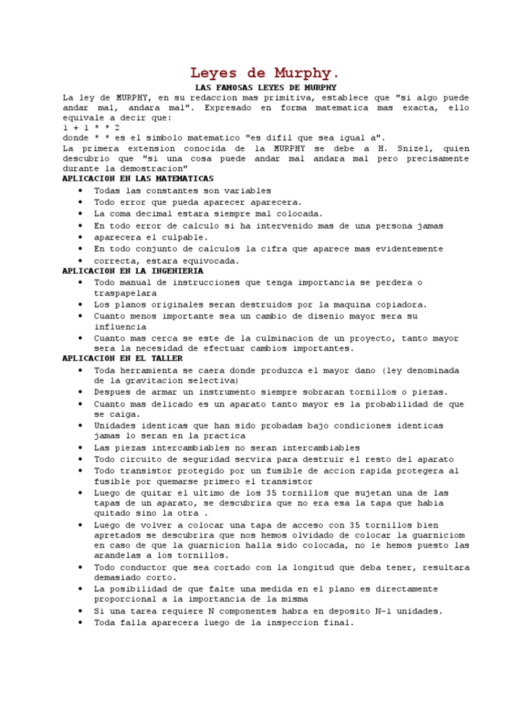 Las Leyes de Murphy | Descargar gratis PDF | Probabilidad | Enseñanza de matemática