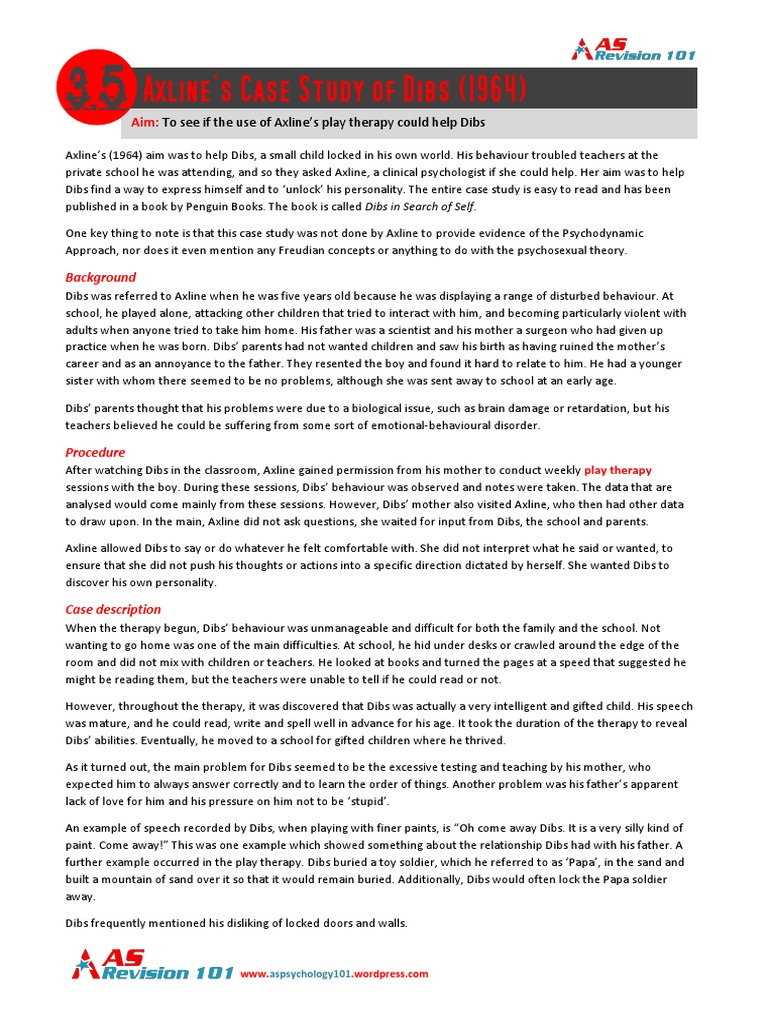 3 5 Axlines Case Study of Dibs 1964 | PDF | Play Therapy | Id