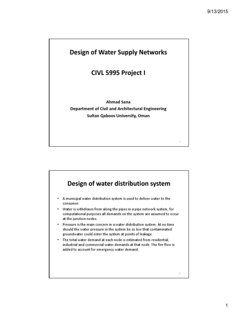 Design Water Supply Handout | PDF | Water Supply Network | Water Supply